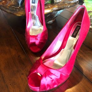 White House Black Market | Shoes | Cranberry Satin Peep Toe High Heel ...